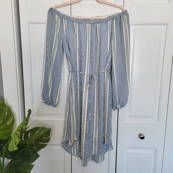 Lush | Dresses | Nautical Off The Shoulder Balloon Sleeve Tie Waist M ...